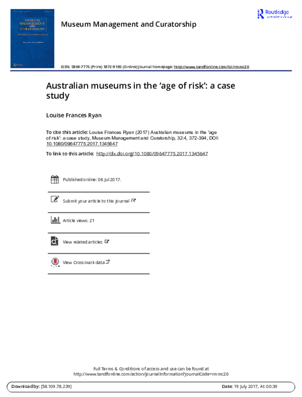 (PDF) Museum Management and Curatorship Australian museums in the 'age of risk': a case study