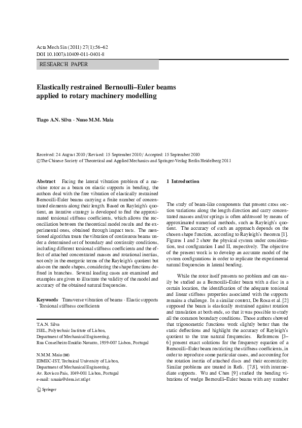 Pdf Modelling A Rotating Shaft As An Elastically Restrained Bernoulli Euler Beam