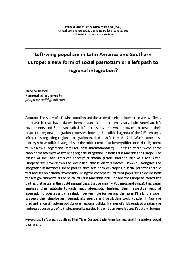 (DOC) Left-wing populism in Latin America and Southern Europe: a new ...