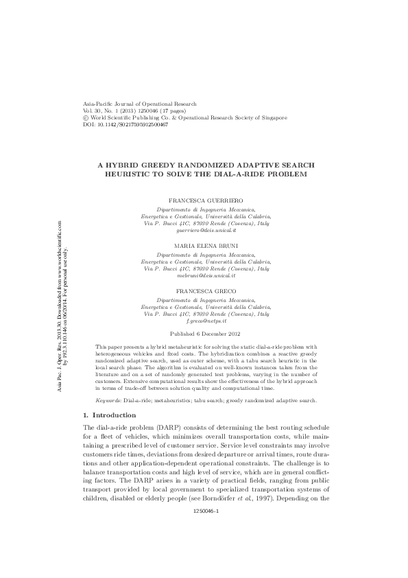 (PDF) A Hybrid Greedy Randomized Adaptive Search Heuristic to Solve the Dial-A-Ride Problem ...