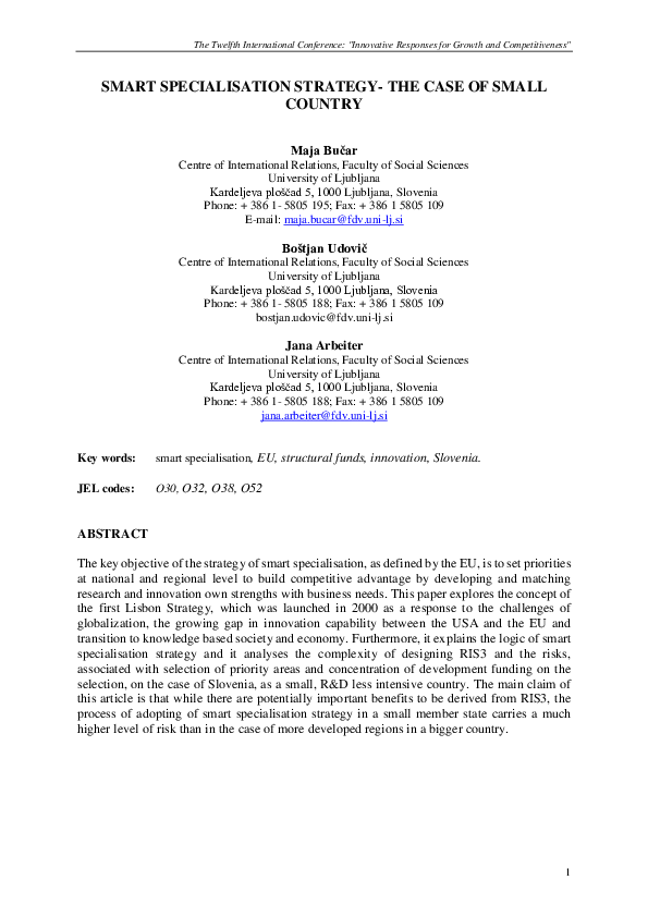 (PDF) SMART SPECIALISATION STRATEGY-THE CASE OF SMALL COUNTRY