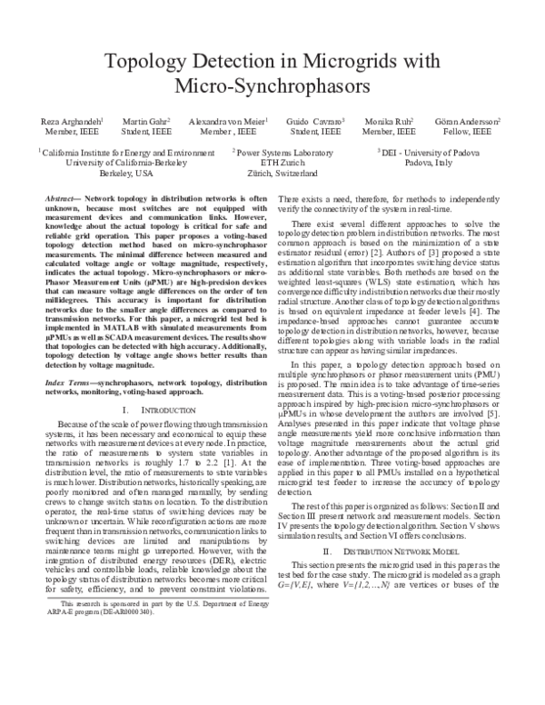 (PDF) Topology Detection in Microgrids with Micro-Synchrophasors