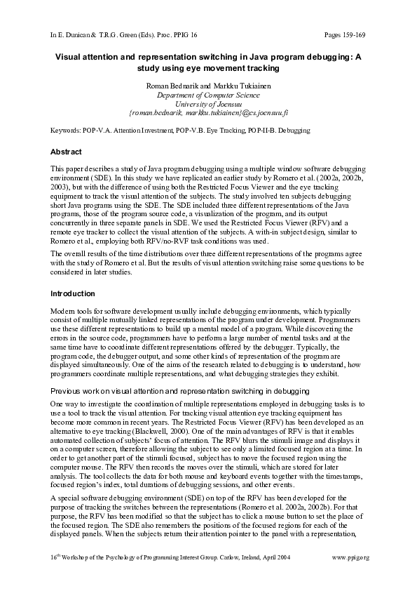 (PDF) Visual Attention and Representation Switching During Java Program Debugging: A Study Using ...