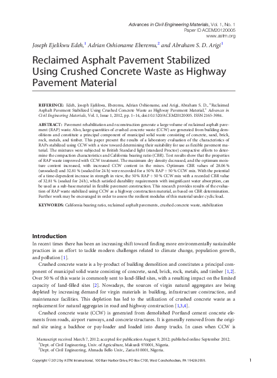 (PDF) Reclaimed Asphalt Pavement Stabilized Using Crushed Concrete ...