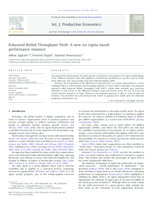 (PDF) 2-Enhanced Rolled Throughput Yield A new six sigma-based ...