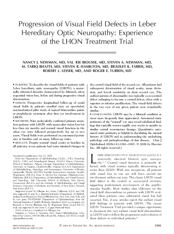 (PDF) Progression of Visual Field Defects in Leber Hereditary Optic ...