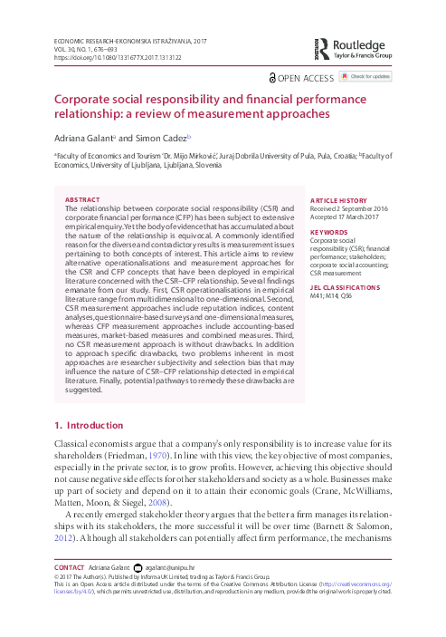 (PDF) Corporate social responsibility and financial performance relationship: a review of ...