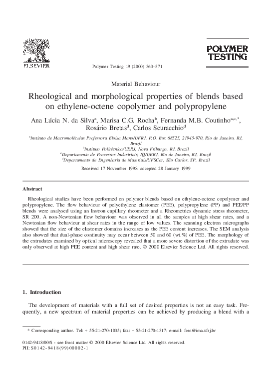 (PDF) Investigation of mechanical, dynamic mechanical, rheological and morphological properties ...