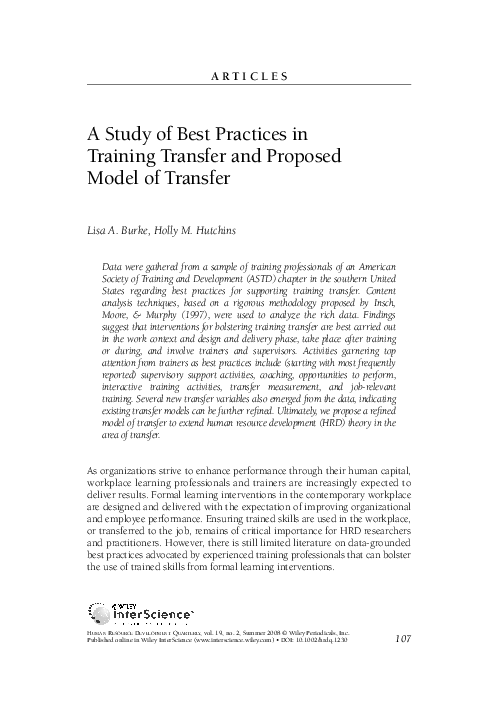 (PDF) A study of best practices in training transfer and proposed model ...
