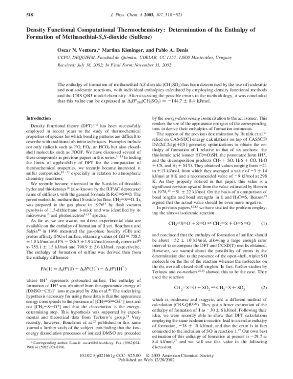 (PDF) Density functional computational thermochemistry: solving the ...