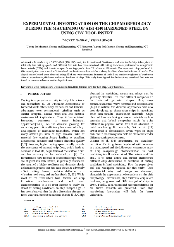 (PDF) Experimental Investigation On The Chip Morphology During The Machining Of AISI 4140 ...