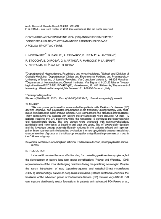 (PDF) Continuous Apomorphine Infusion (Cai) and Neuropsychiatric ...