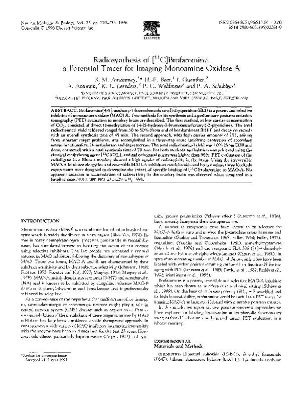 (PDF) Radiosynthesis of [11C]brofaromine, a potential tracer for ...