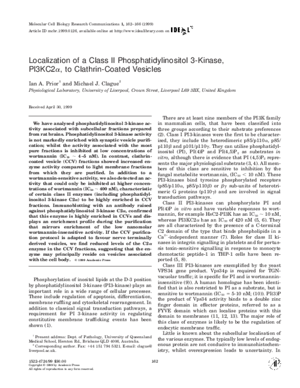 (PDF) Localization of a Class II Phosphatidylinositol 3-Kinase, PI3KC2a ...
