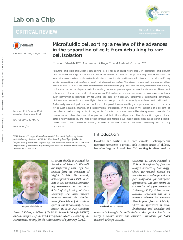 (PDF) Microfluidic cell sorting: a review of the advances in the separation of cells from ...