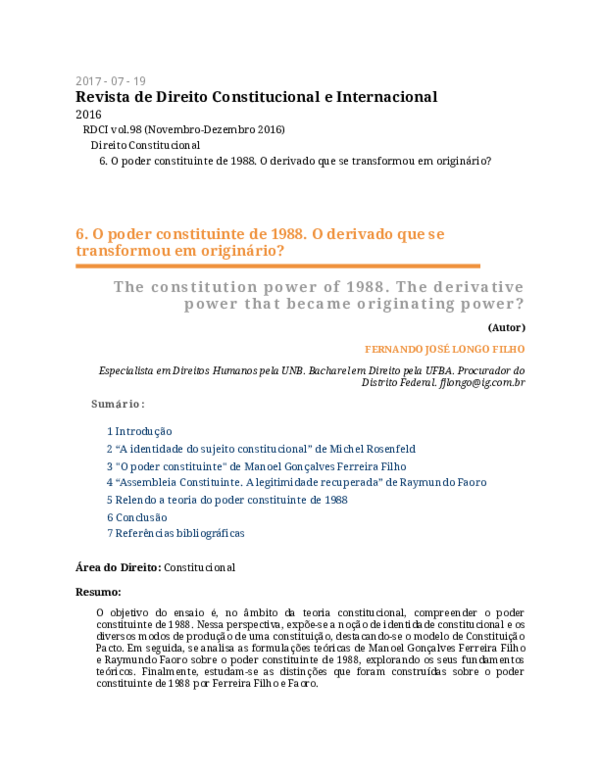 (PDF) O Poder Constituinte de 1988. O derivado que se transformou em originário?.pdf