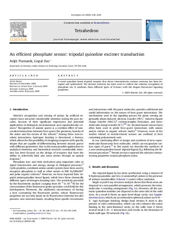 (PDF) An efficient phosphate sensor: tripodal quinoline excimer ...