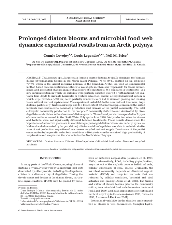 (PDF) Prolonged diatom blooms and microbial food web dynamics: experimental results from an ...