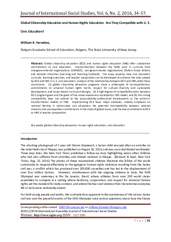 (PDF) Global Citizenship Education and Human Rights Education: Are They ...