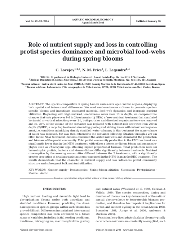 (PDF) Role of nutrient supply and loss in controlling protist species ...