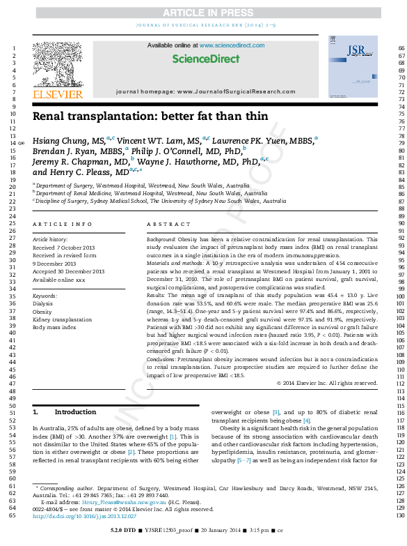 (PDF) Renal transplantation: better fat than thin | Lawrence Yuen and ...