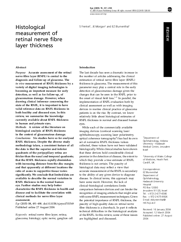 Pdf Histological Measurement Of Retinal Nerve Fibre Layer Thickness