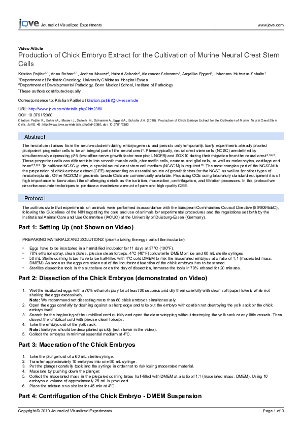 (PDF) Production of Chick Embryo Extract for the Cultivation of Murine ...