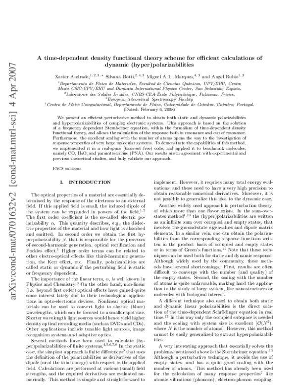 Pdf Time Dependent Density Functional Theory Scheme For Efficient