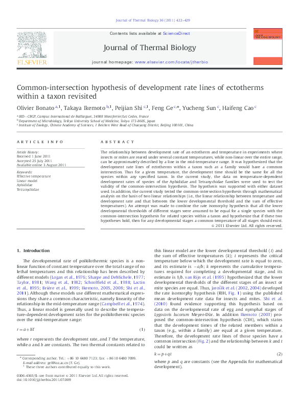 (PDF) Common-intersection hypothesis of development rate lines of ectotherms within a taxon ...