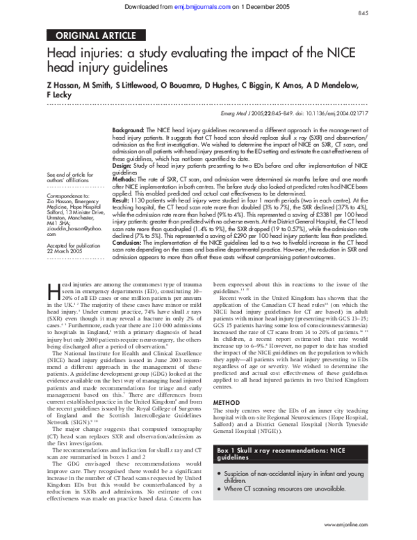 (PDF) Head injuries: a study evaluating the impact of the NICE head ...