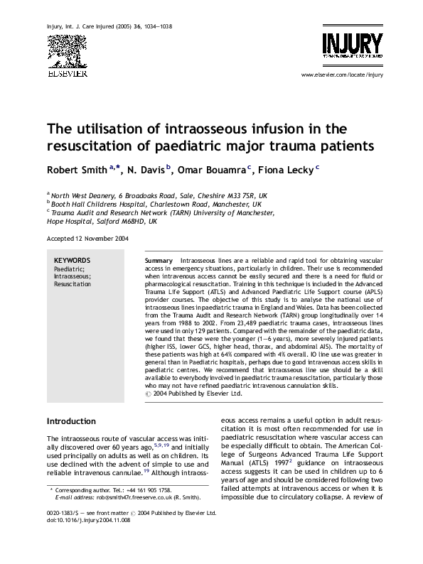 (PDF) The utilisation of intraosseous infusion in the resuscitation of ...