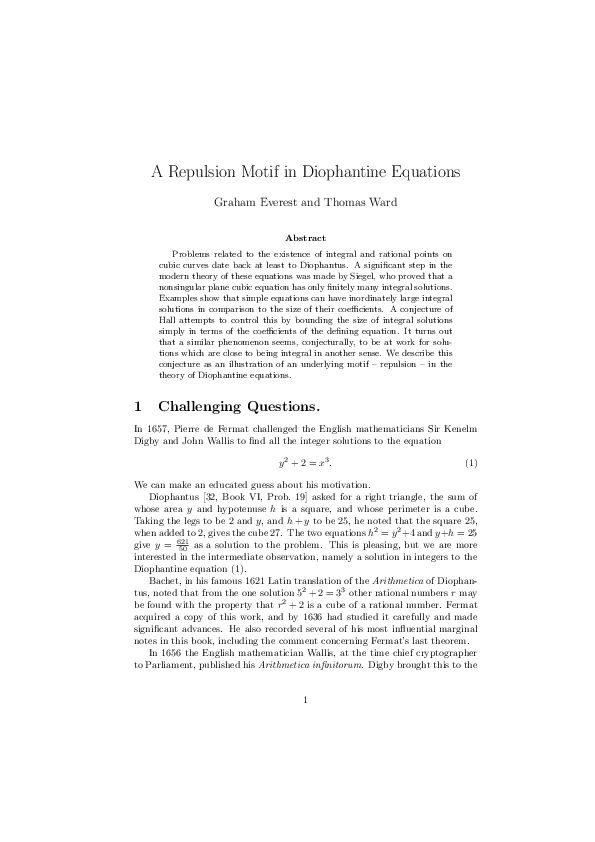 (PDF) The repulsion motif in Diophantine equations