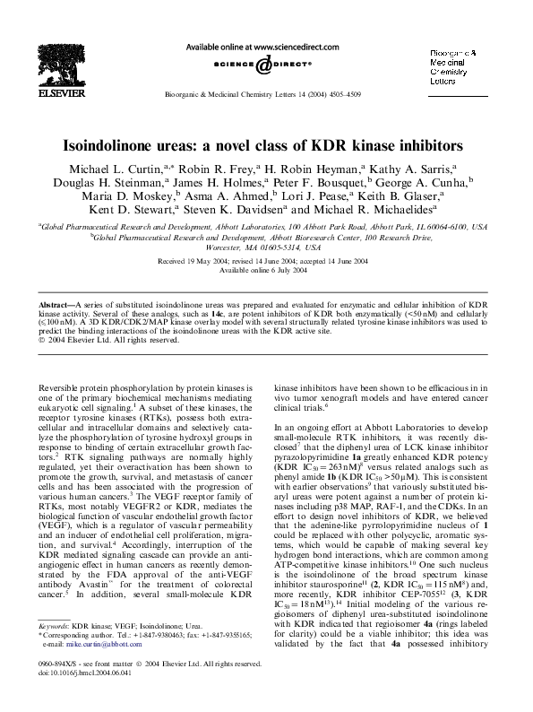 (PDF) Isoindolinone ureas: a novel class of KDR kinase inhibitors ...