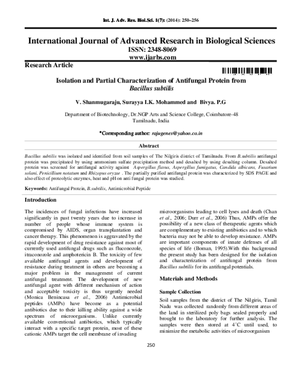 (PDF) Isolation and Partial Characterization of Antifungal Protein from Bacillus subtilis