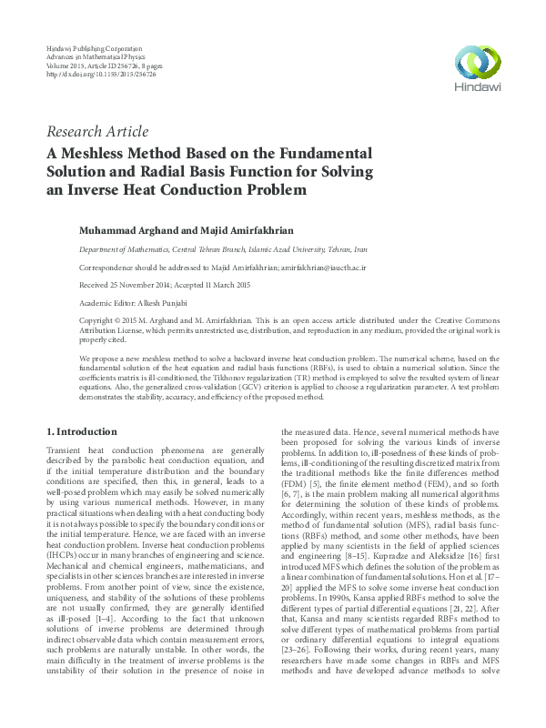 Pdf A Meshless Method Based On The Fundamental Solution And Radial