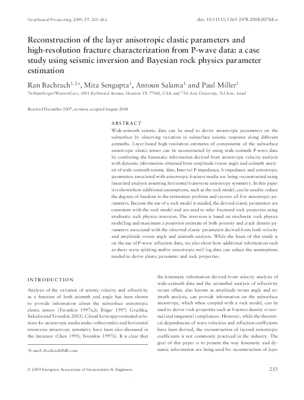 (PDF) Reconstruction of the layer anisotropic elastic parameters and high-resolution fracture ...