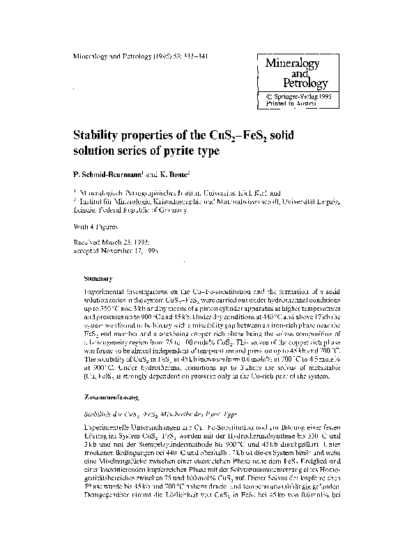 (PDF) Stability properties of the CuS2-FeS2 solid solution series of ...