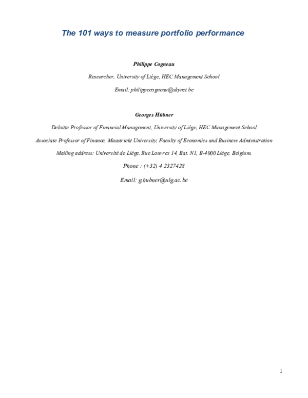 (PDF) The 101 Ways to Measure Portfolio Performance