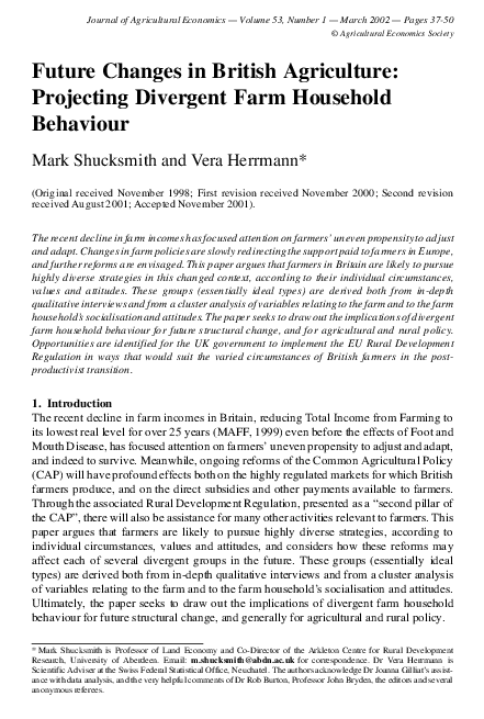 (PDF) Farm Household Behaviour and the Transition to Post-Productivism