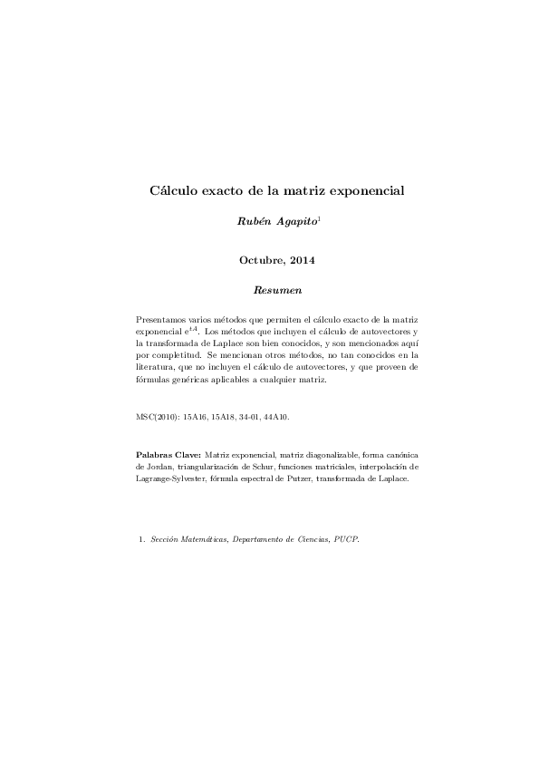 (PDF) Calculo exacto de la matriz exponencial