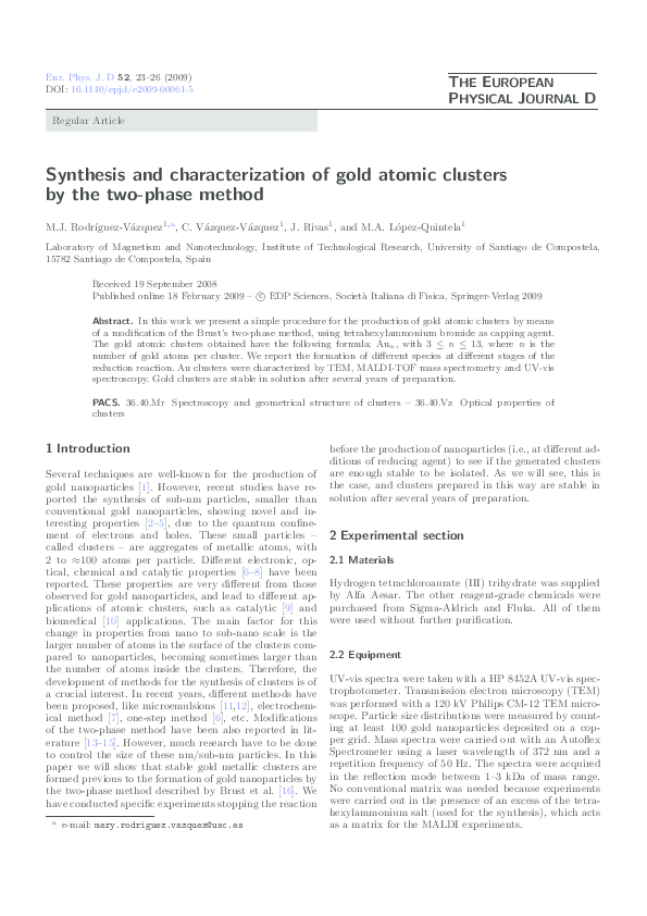 (PDF) Synthesis and characterization of gold atomic clusters by the two ...
