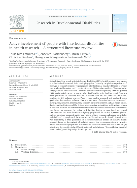 (PDF) Active involvement of people with intellectual disabilities in ...