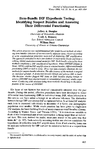 Pdf Item Bundle Dif Hypothesis Testing Identifying Suspect Bundles And Assessing Their