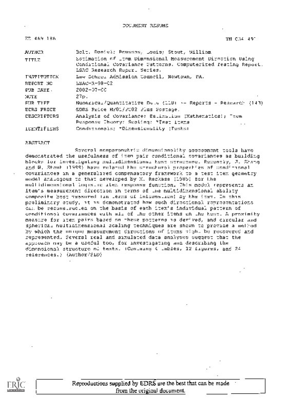 Pdf Estimation Of Item Dimensional Measurement Direction Using Conditional Covariance Patterns