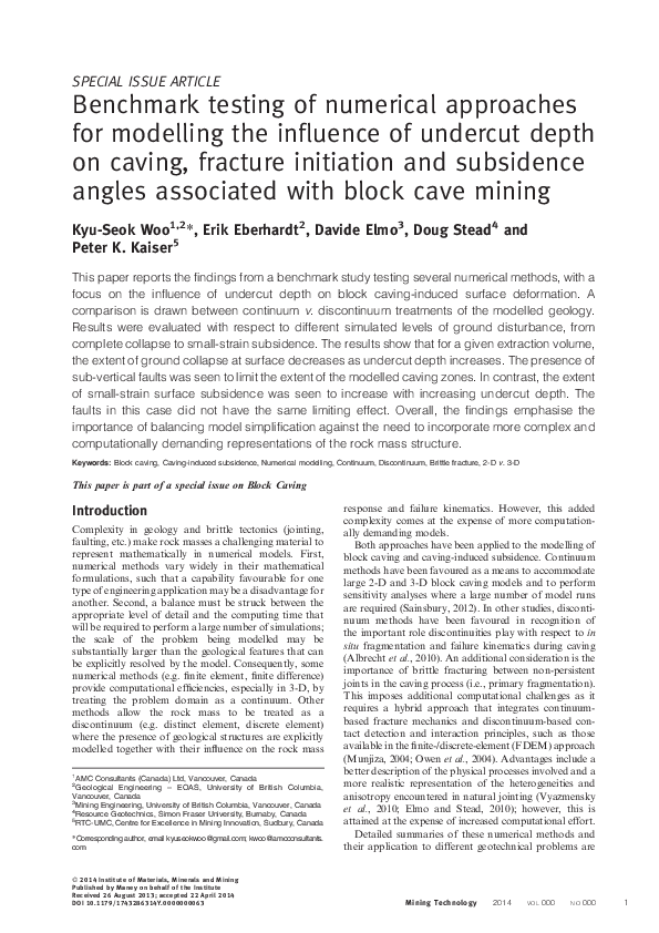 Pdf Benchmark Testing Of Numerical Approaches For Modelling The Influence Of Undercut Depth On