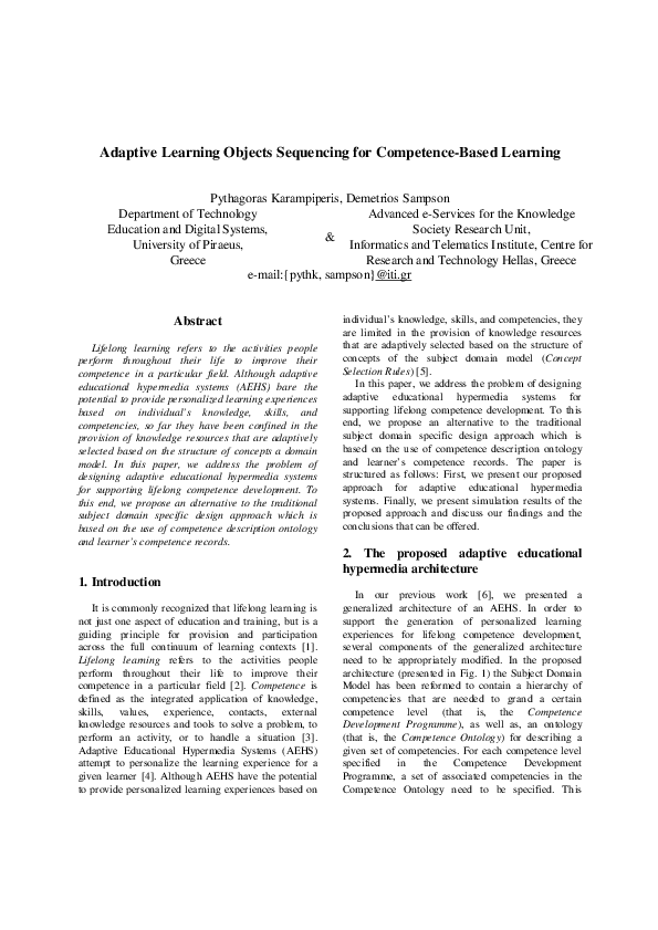 (PDF) Adaptive Learning Objects Sequencing for Competence-Based Learning