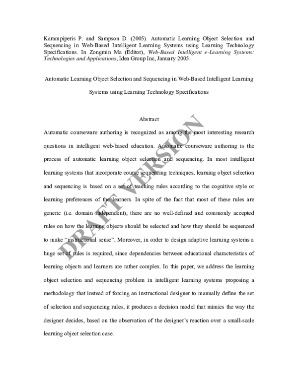 Pdf Automatic Learning Object Selection And Sequencing In Web0based Intelligent Learning