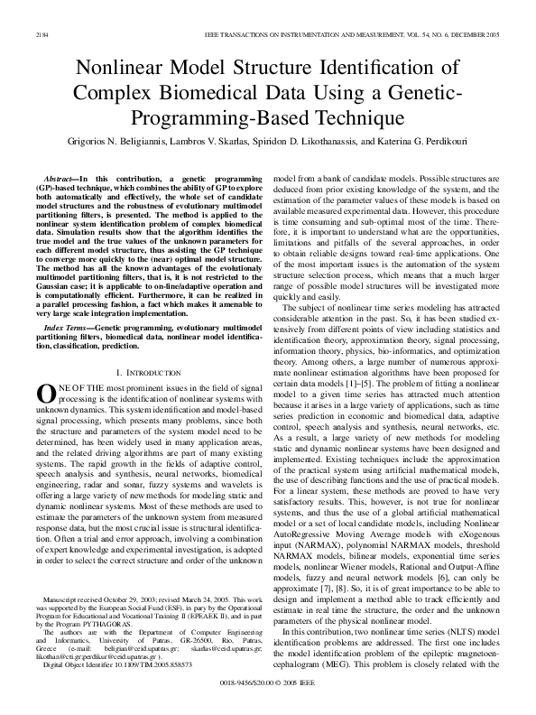 (PDF) Genetic Programming for Biomedical Model Identification