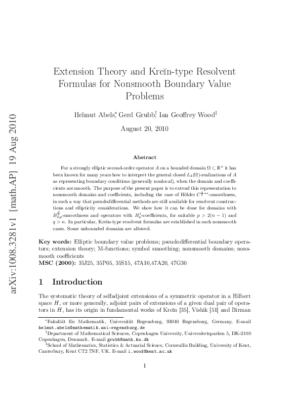 Pdf Extension Theory And Kreĭn Type Resolvent Formulas For Nonsmooth Boundary Value Problems