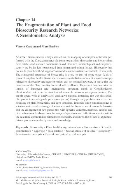 (PDF) The Fragmentation of Plant and Food Biosecurity Research Networks ...